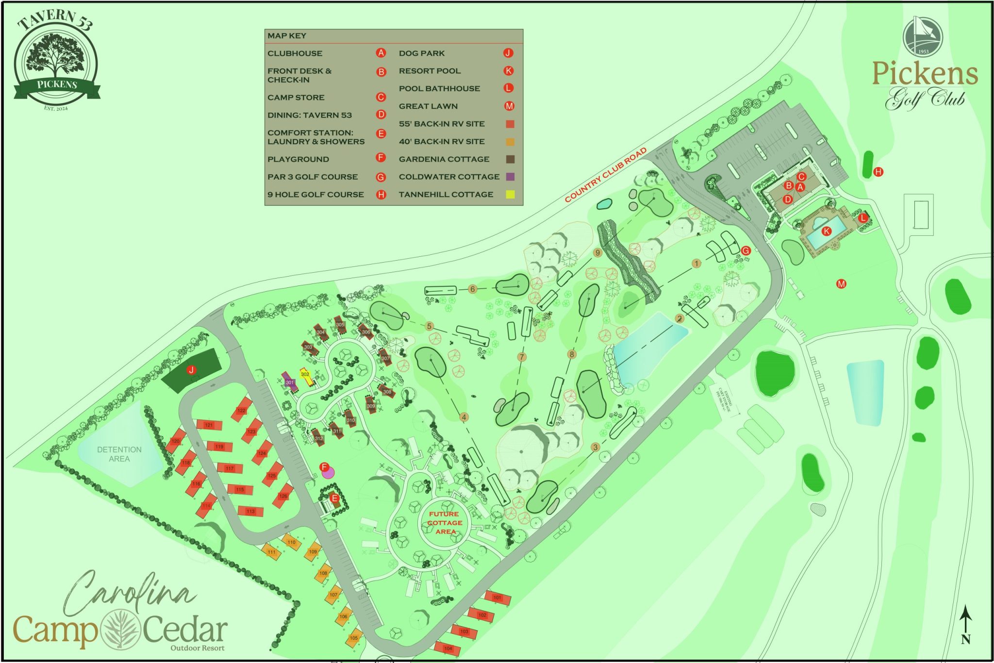 Carolina Camp Cedar Map | RV & Cabin Site Layout